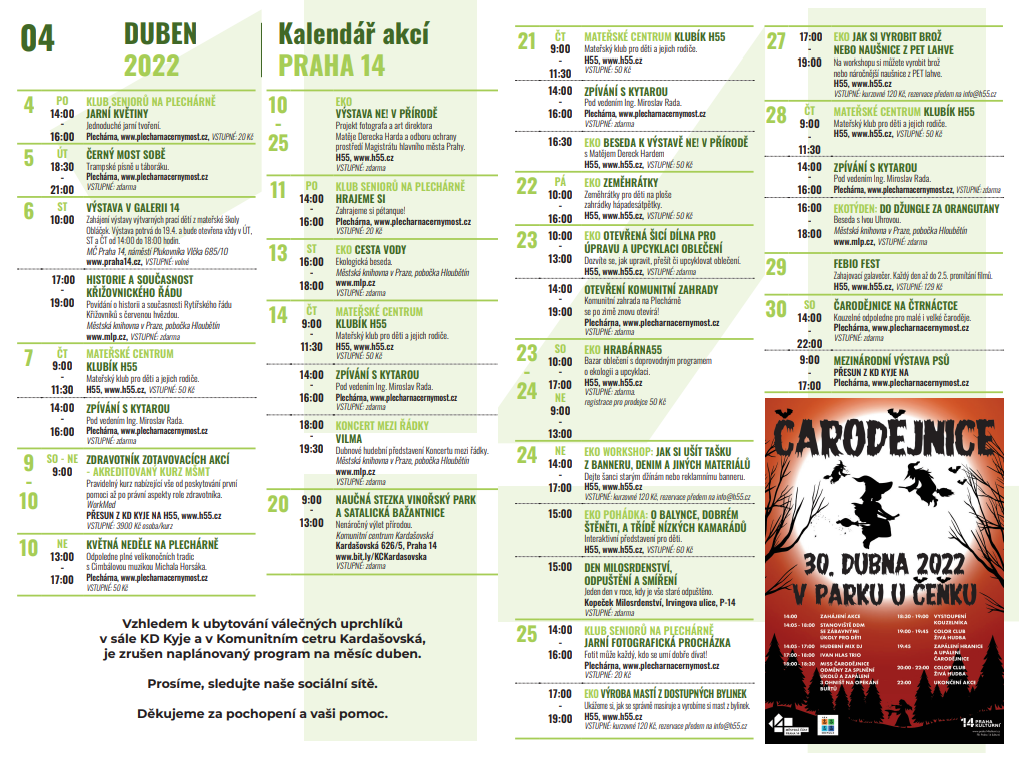 Úprava kalendáře akcí v časopise Čtrnáctka - Život na Praze 14Život na Praze 14